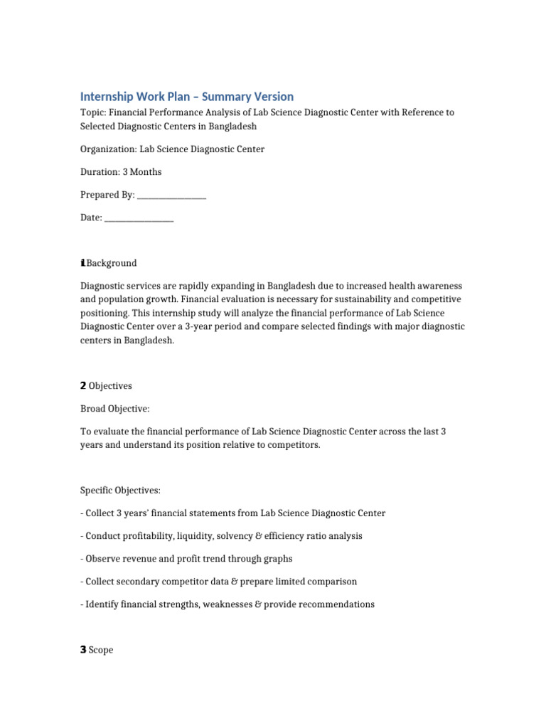 Internship_Work_Plan_Summary | PDF | Revenue