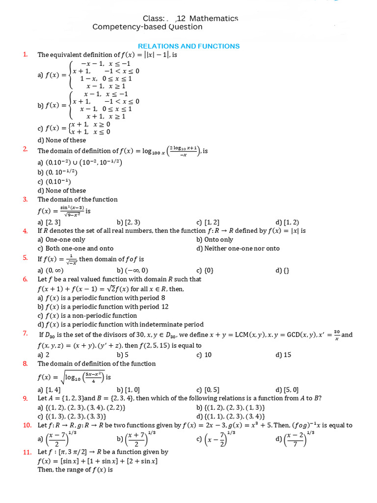 Relations and Functions: Domain & Range Analysis | PDF | Functions And ...