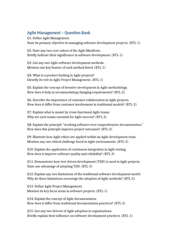 Agile Management Question Bank | PDF | Agile Software Development ...