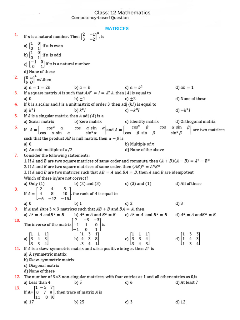 Matrices CBQ | PDF | Matrix (Mathematics) | Functions And Mappings