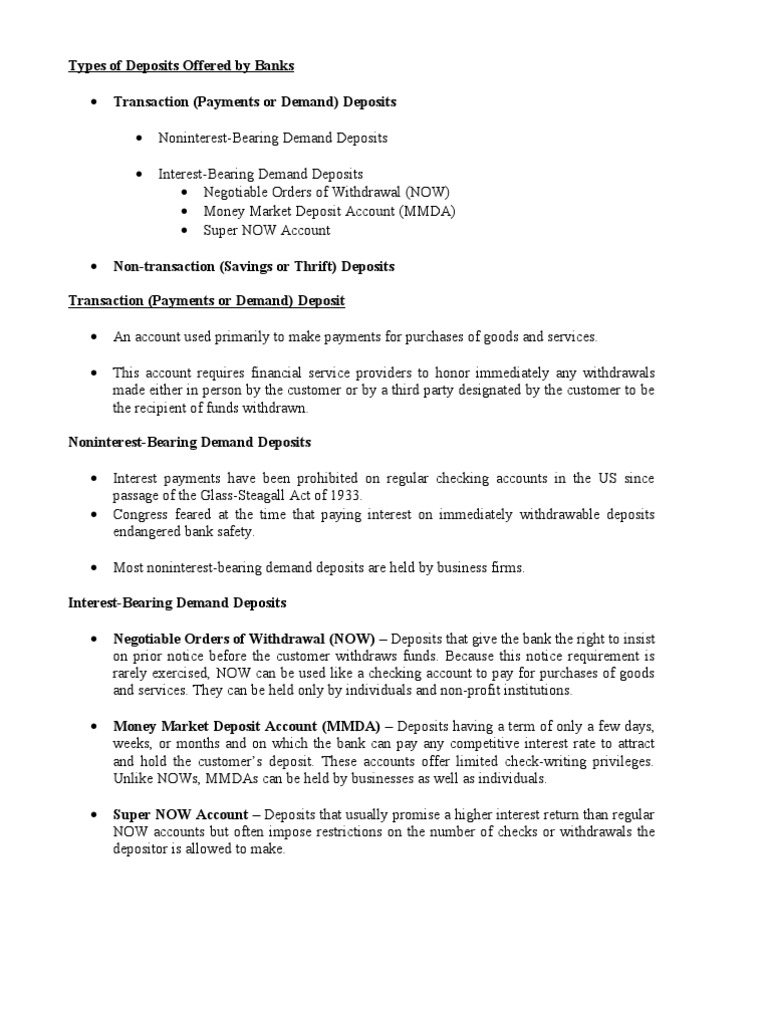 Types of Deposits Offered by Banks | PDF | Transaction Account ...