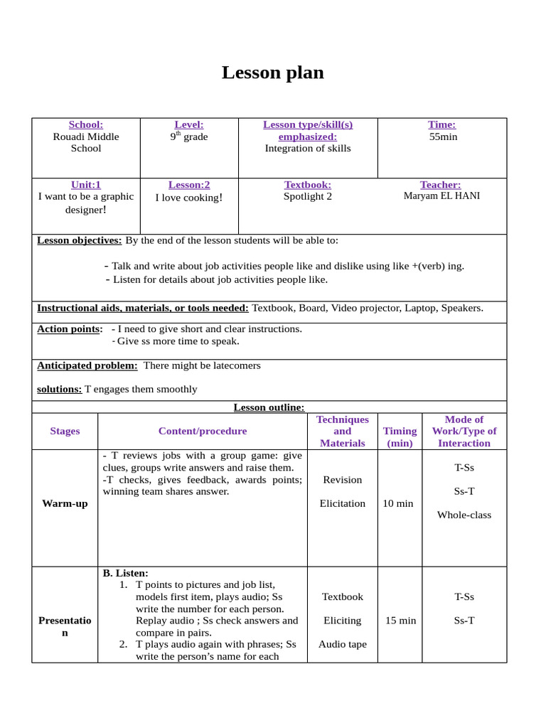 9th Grade Graphic Design Lesson Plan | PDF | Sentence (Linguistics ...