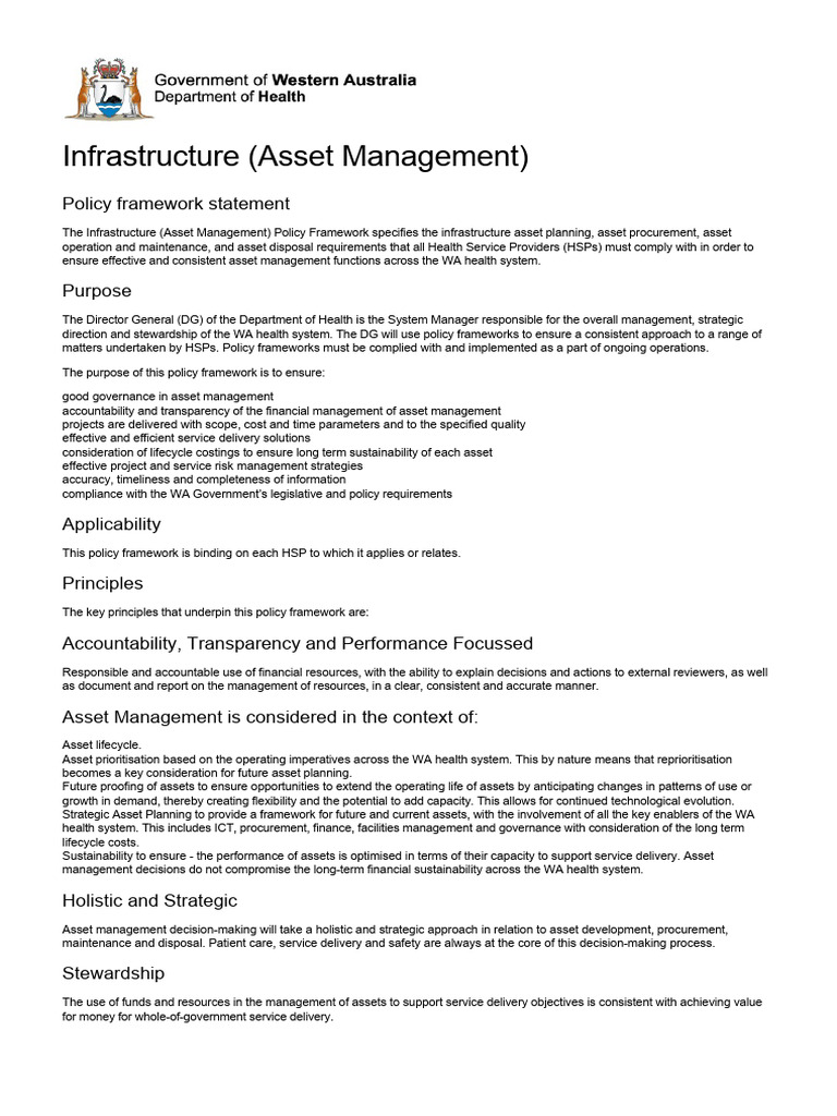 WA Health Asset Management Policy | PDF | Asset Management | Governance