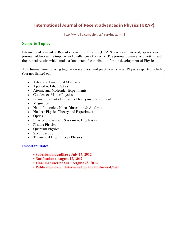 International Journal of Recent Advances in Physics | PDF