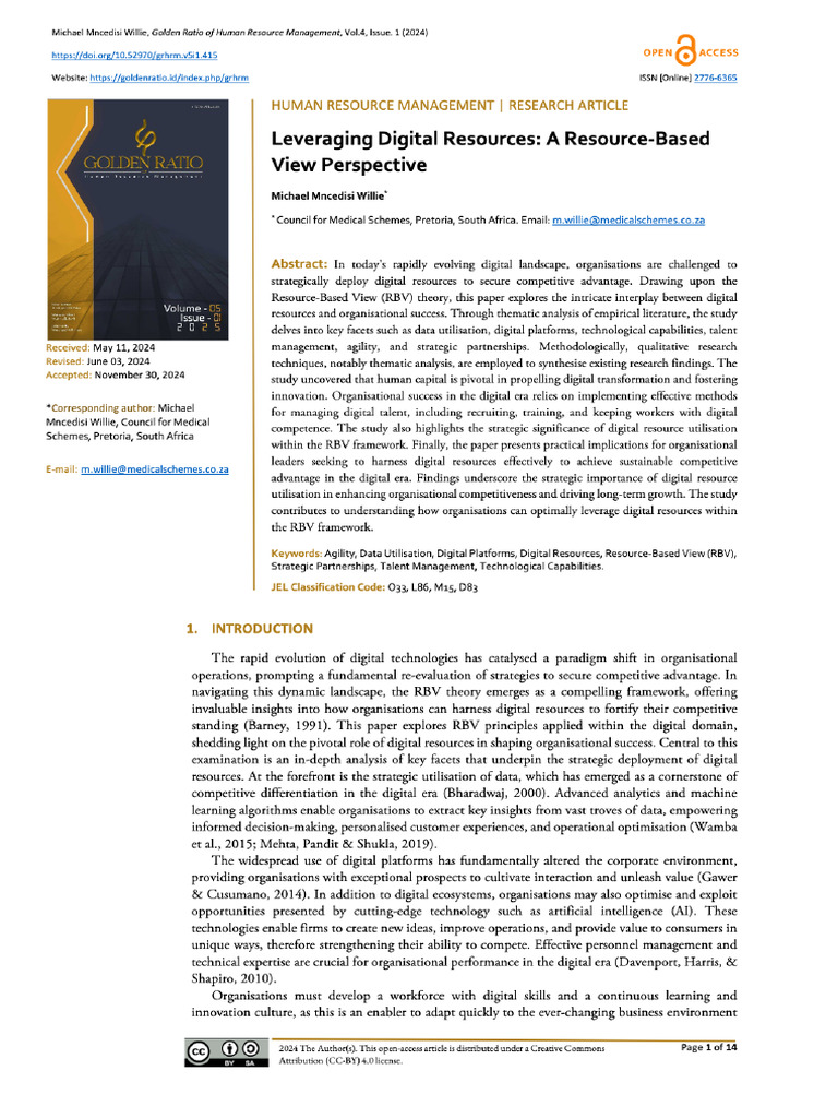 View of Leveraging Digital Resources_ a Resource-Based View Perspective ...