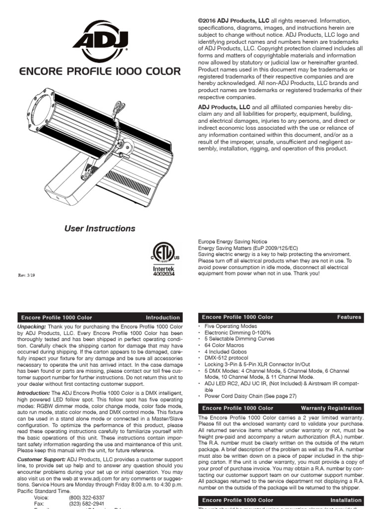 Encore Profile 1000 Color Manual | PDF | Electrical Connector ...