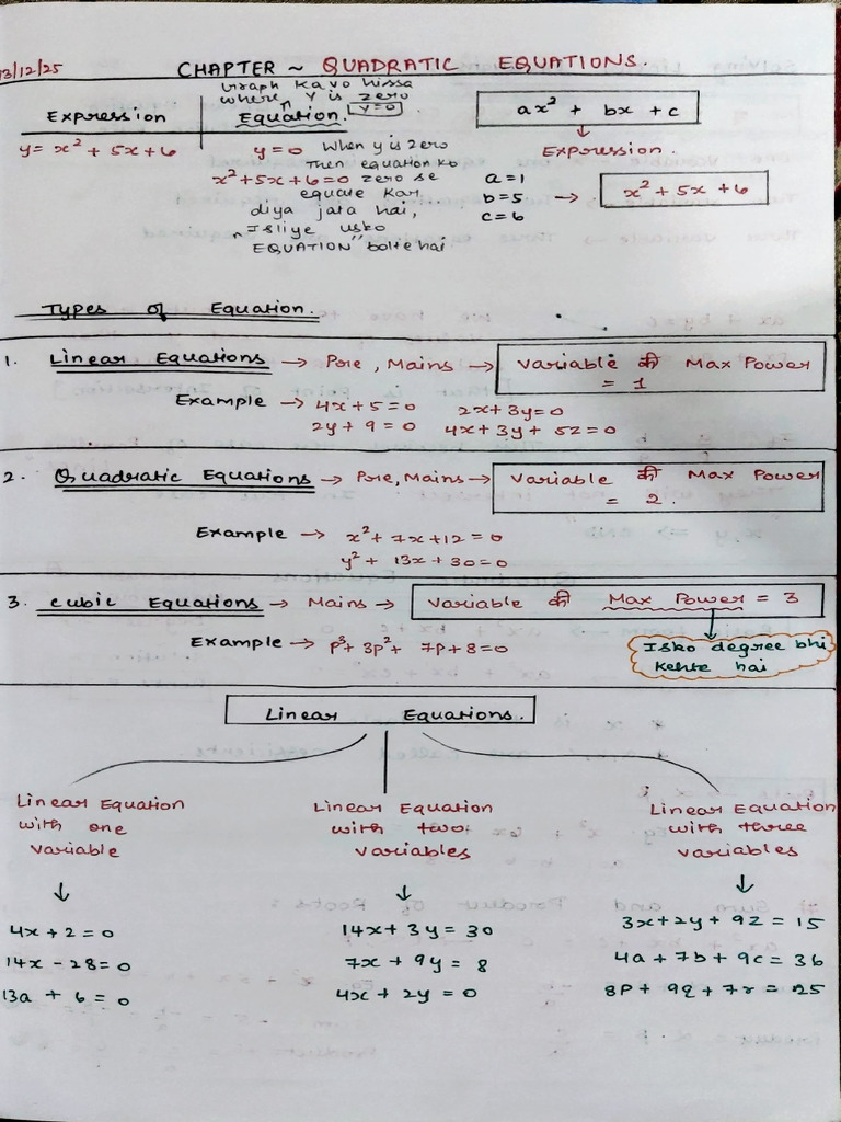Quadratic and Linear Equations Guide | PDF | Algebra | Equations