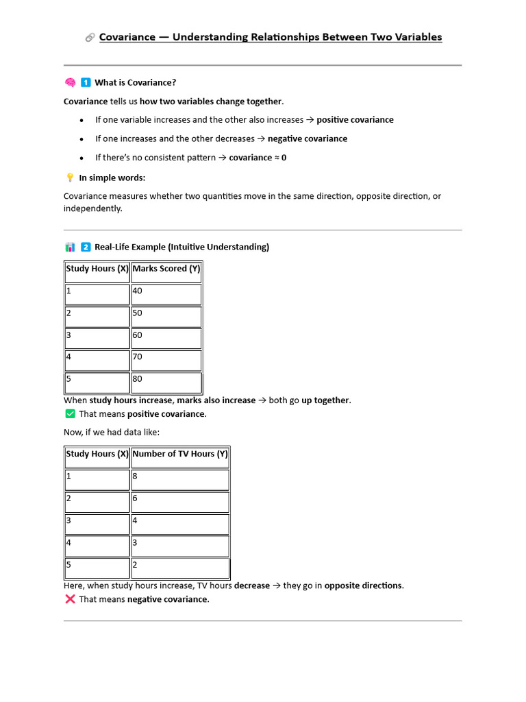 Understanding Covariance in Statistics | PDF | Covariance | Statistical ...