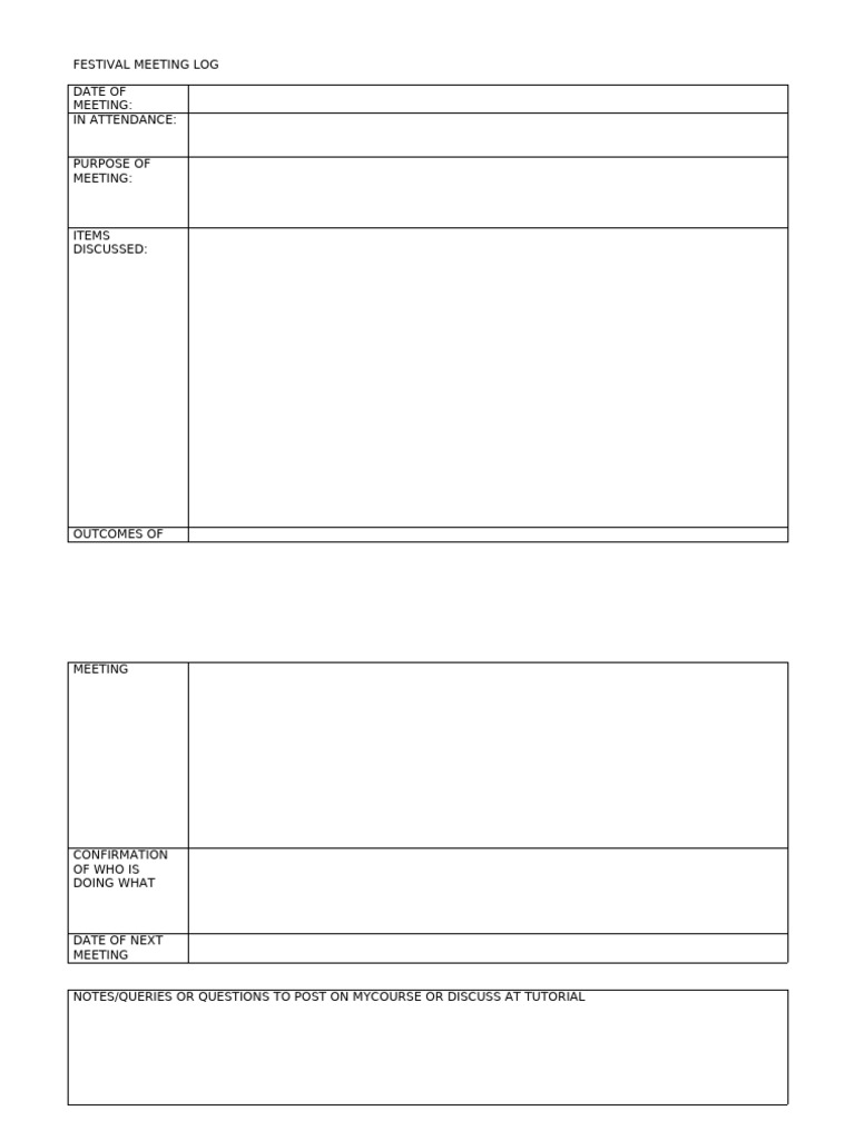 Festival Meeting Log Template | PDF