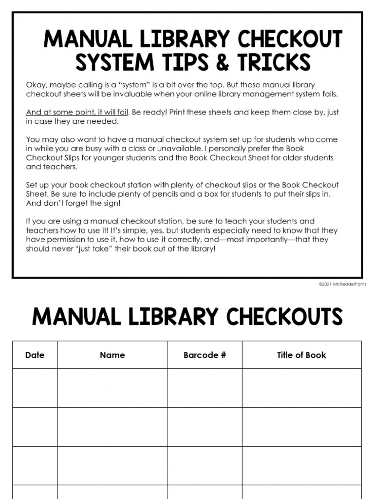 Book Checkout Slip Instructions | PDF