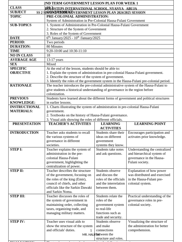 Ss 2 Government Lesson Plan | PDF | Lesson Plan | Knowledge