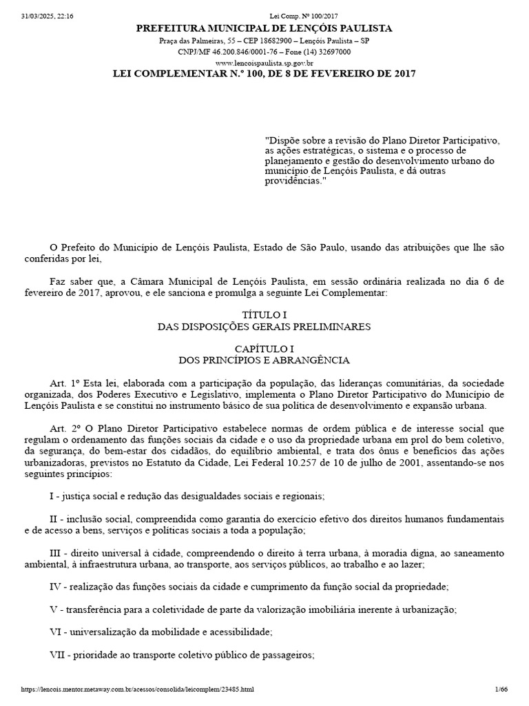 Lei Comp. Nº 100_2017 | PDF | Cidade | Propriedade