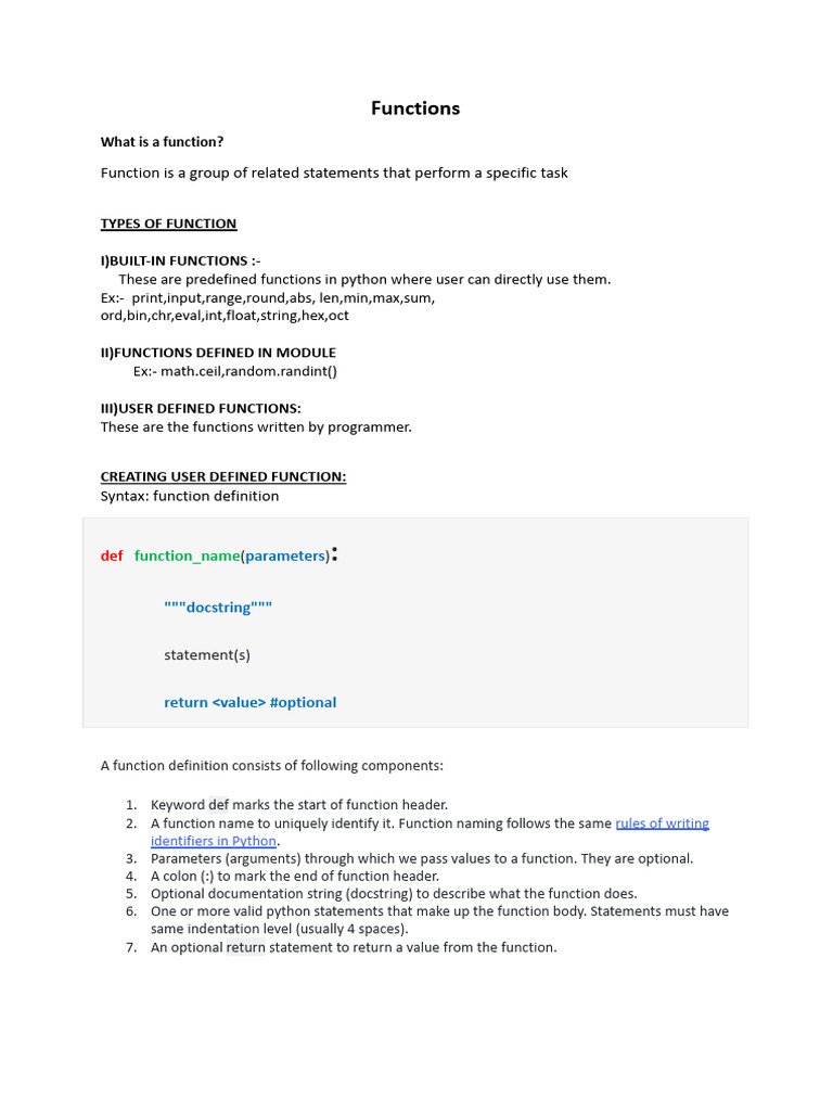 CH02 Functions 2021-22 Notes | PDF | Parameter (Computer Programming ...
