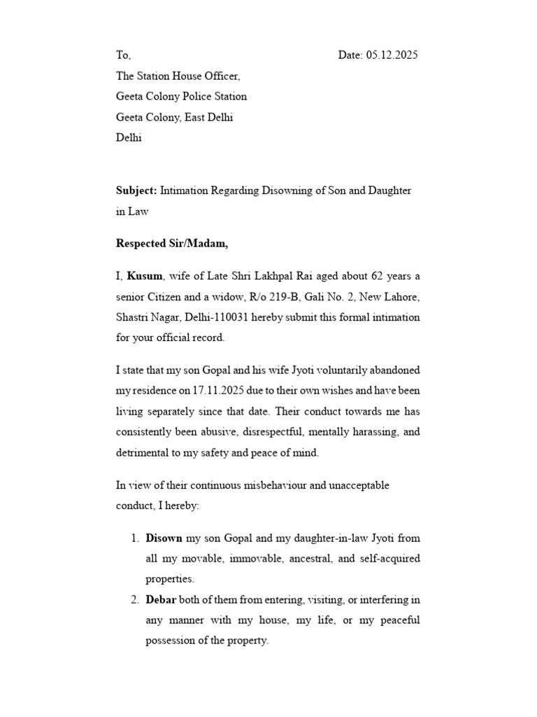 Kusum Police Intimation | PDF