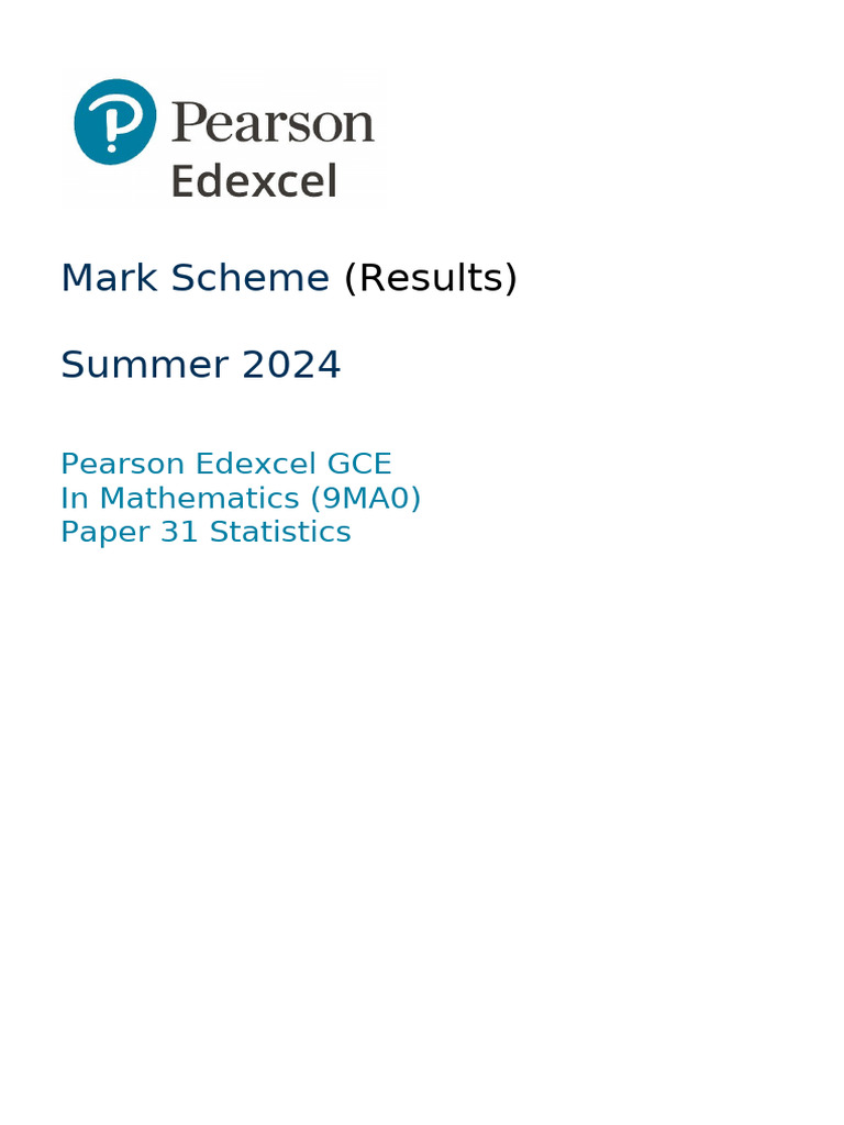 Year 13 - Mocks - Applied Paper 2b - Statistics - Mark Scheme | PDF