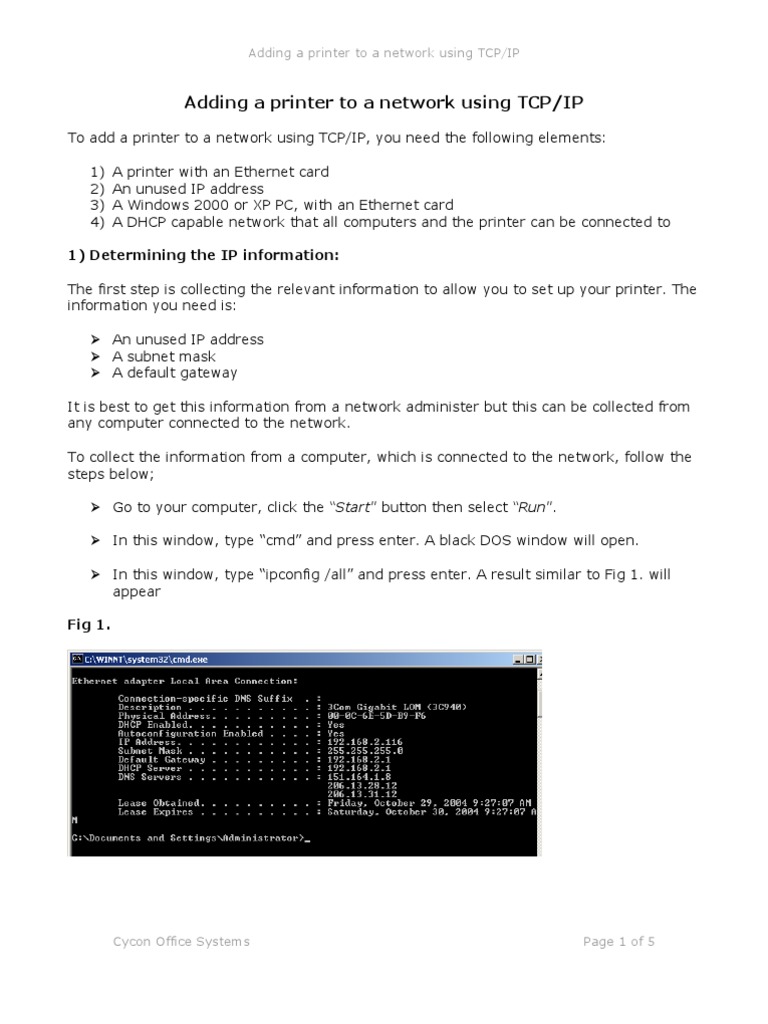 Connect Printer to Network via TCP/IP | PDF