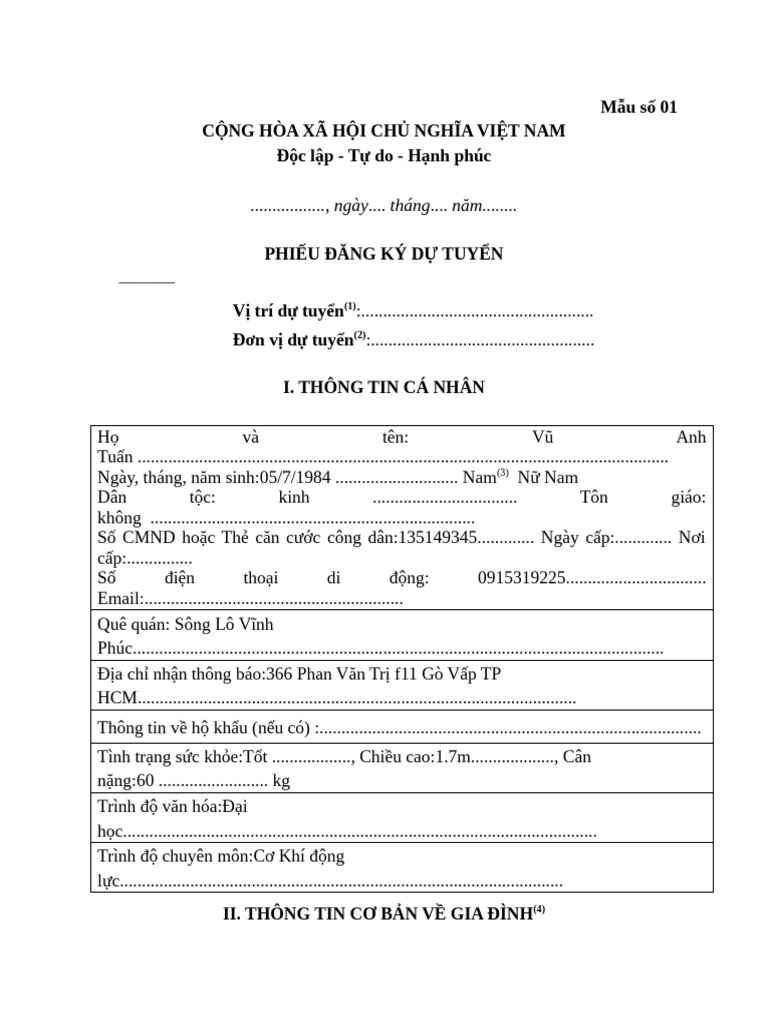 Phieu Dang Ky Du Tuyen ND 85 2023 1 | PDF