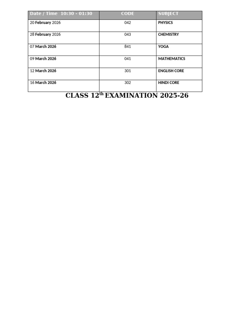 12th Time Table | PDF