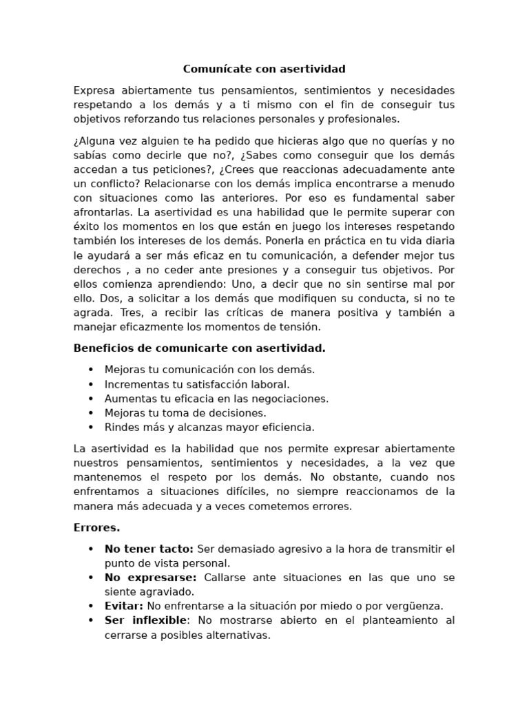 Comunícate Con Asertividad | PDF | Comportamiento | Conceptos psicologicos