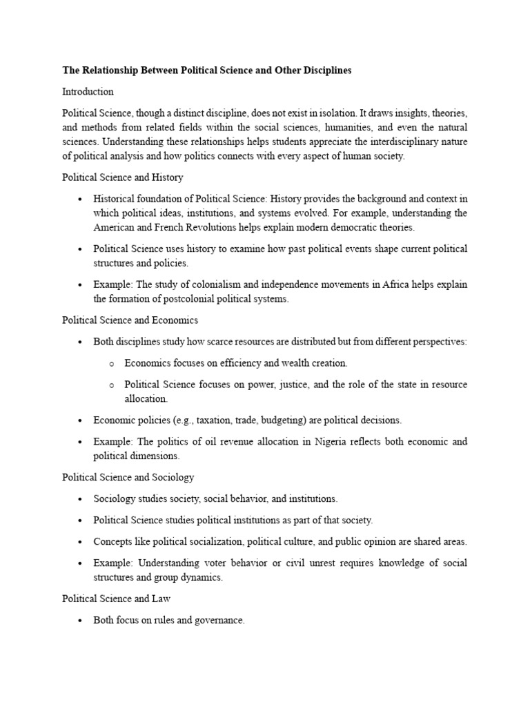 The Relationship Between Political Science and Other Disciplines wk7 ...
