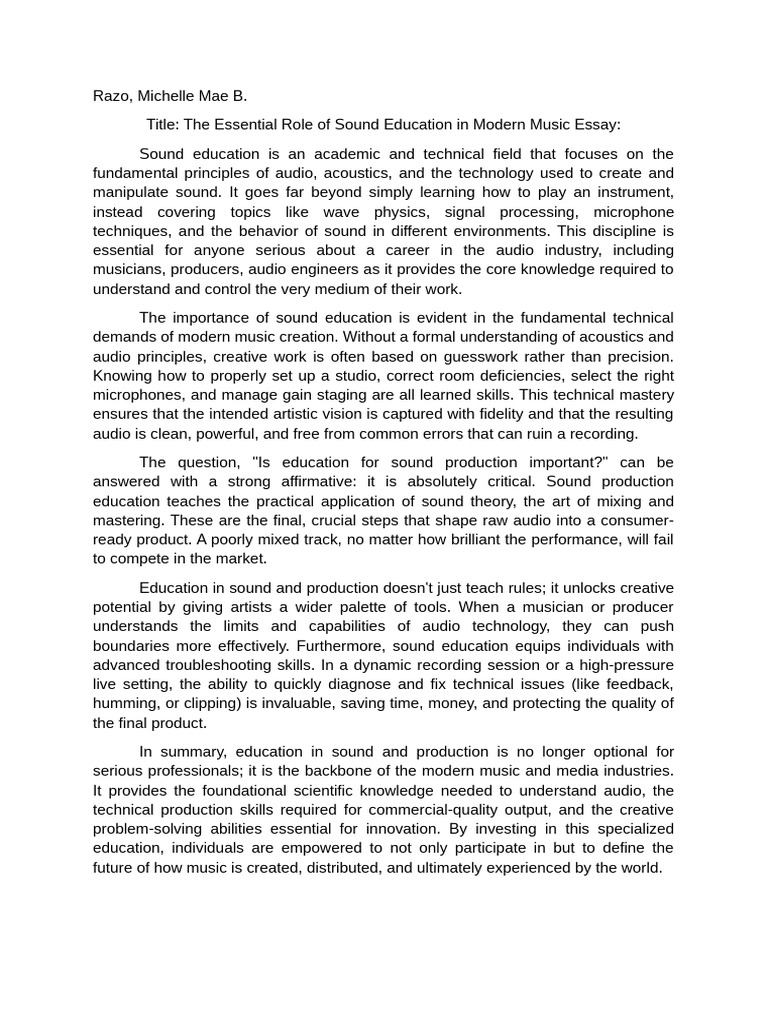 Importance of Sound Education in Music | PDF | Sound Recording And ...