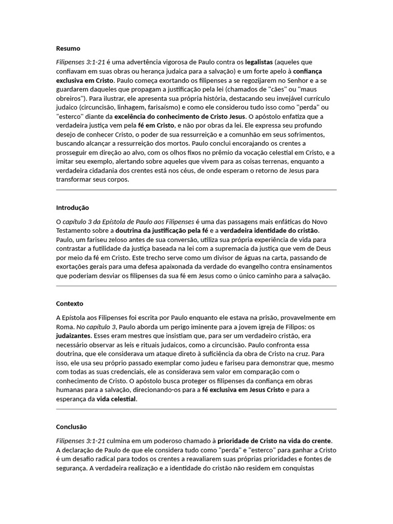 Filipos 3 | PDF | Apóstolo Paulo | Fé