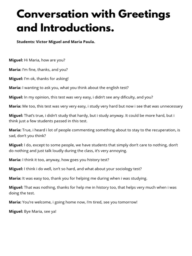 Student Conversation: Greetings & Tests | PDF