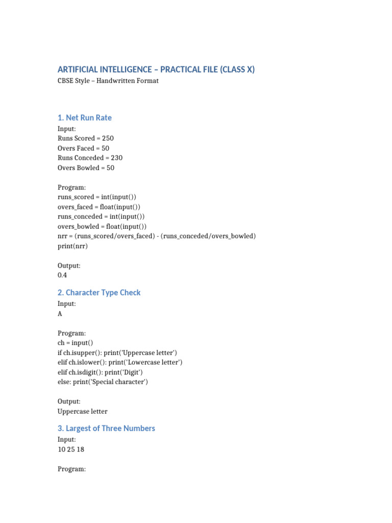 Class 10 AI Practical CBSE Handwritten | PDF