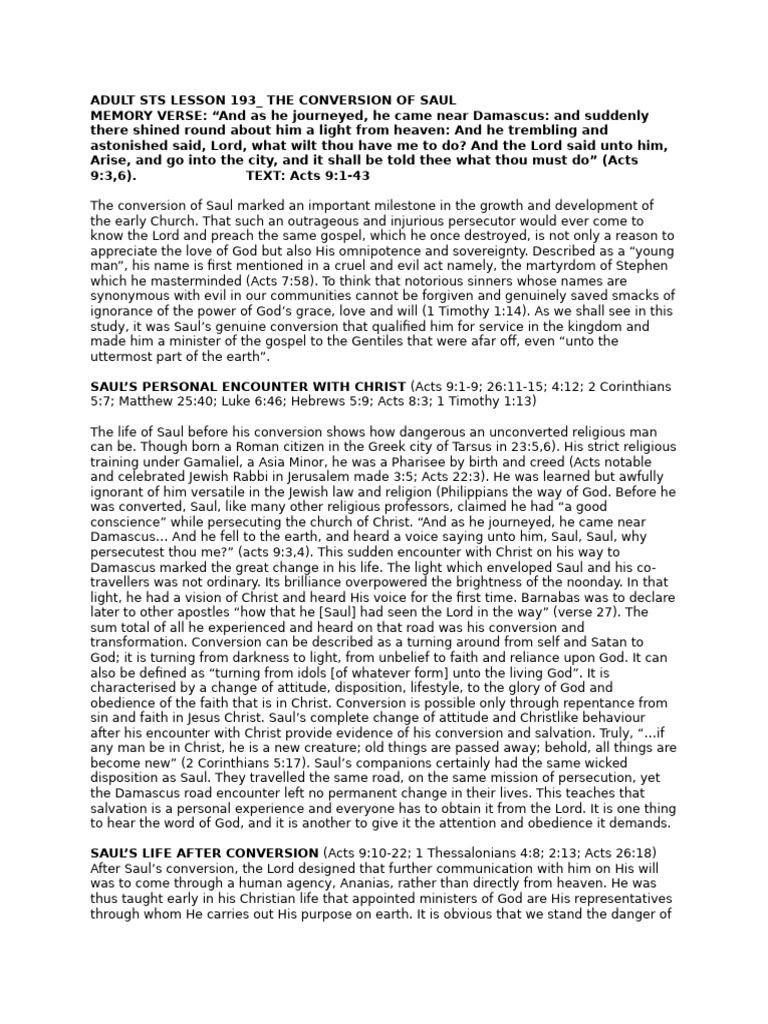 Saul's Conversion and Early Ministry | PDF | Paul The Apostle | Jesus