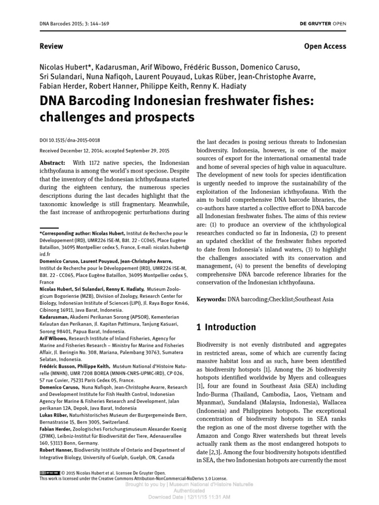 DNA Barcoding Indonesian Freshwater Fishes 2015-0018 | PDF | Species ...