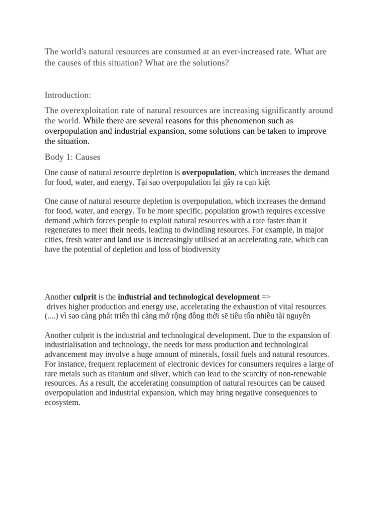 Essay The World's Natural Resources Are Consumed at An Ever-Increased ...