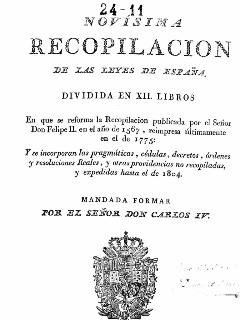Novisima Recopilacion de Las Leyes de Espana T 1 1805 | PDF