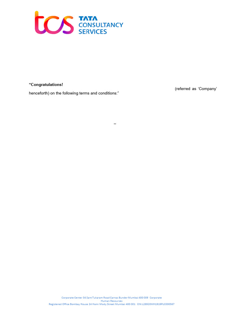 TCS Appointment Letter for Data Engineer | PDF | Life Insurance | Tax ...