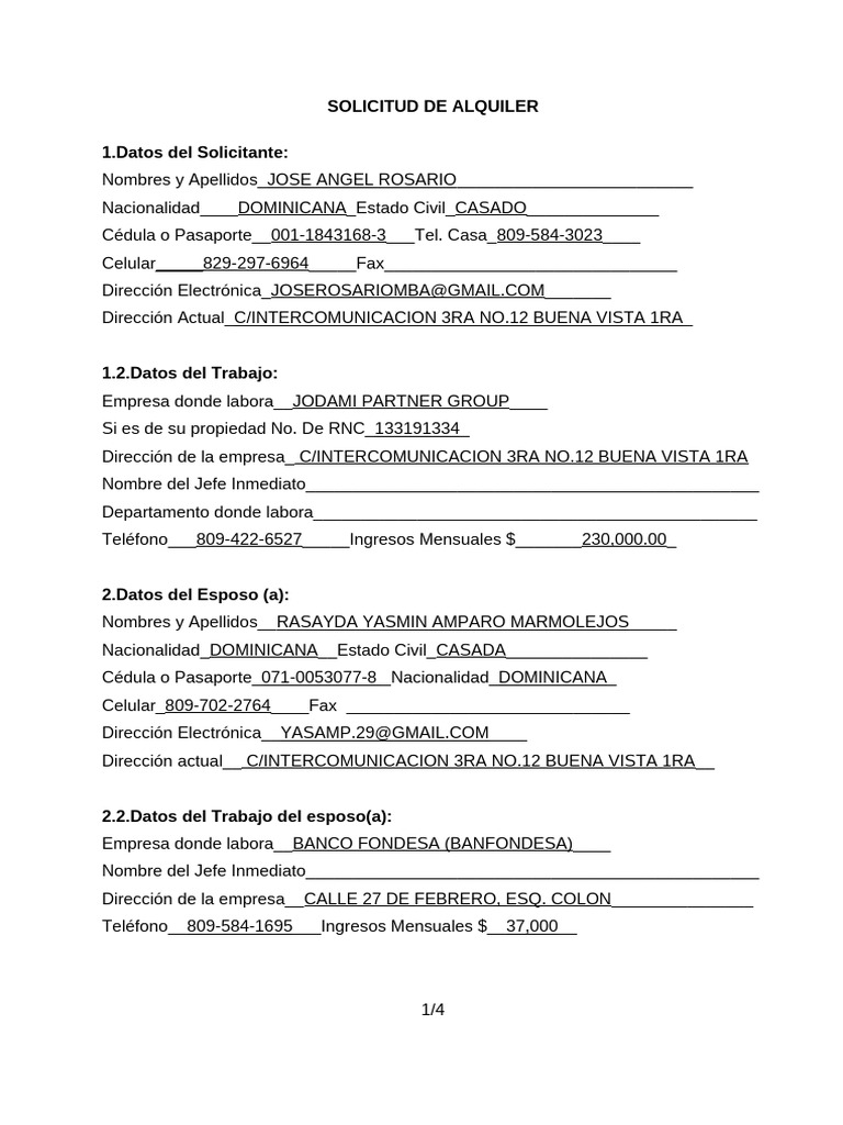 Solicitud de Alquiler de Inmueble Familiar | PDF