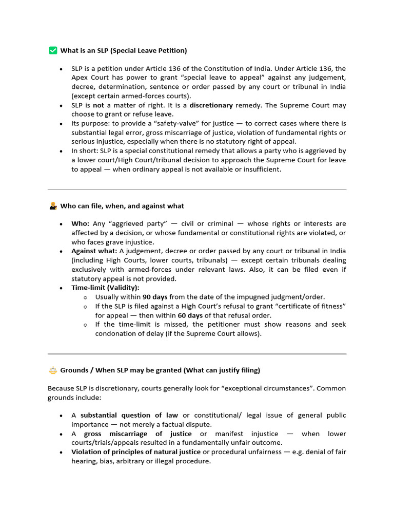 What is an SLP | PDF | Appeal | Judgment (Law)