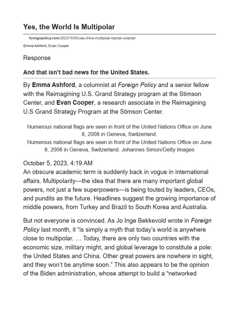 Understanding Today's Multipolar World | PDF | Polarity (International ...