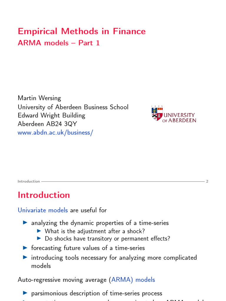 FI4003 Lec Arma Models Part 1 | PDF | Autoregressive Model | Stationary ...