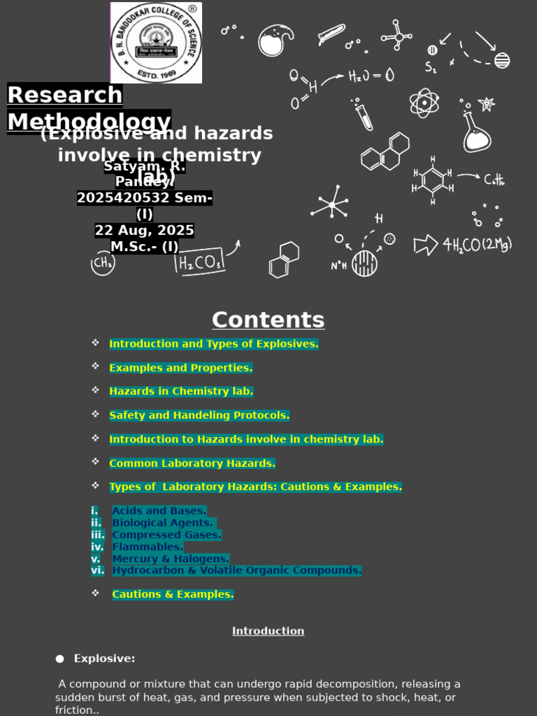 Chemistry Lab Hazards and Explosives Guide | PDF | Hazards | Chemical ...