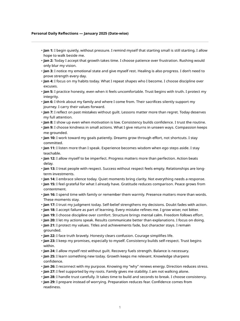 Daily Reflections for Personal Growth | PDF | Disciplines | Peace