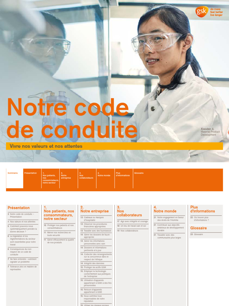 Code de conduite et valeurs GSK | PDF | Consommateurs | Business