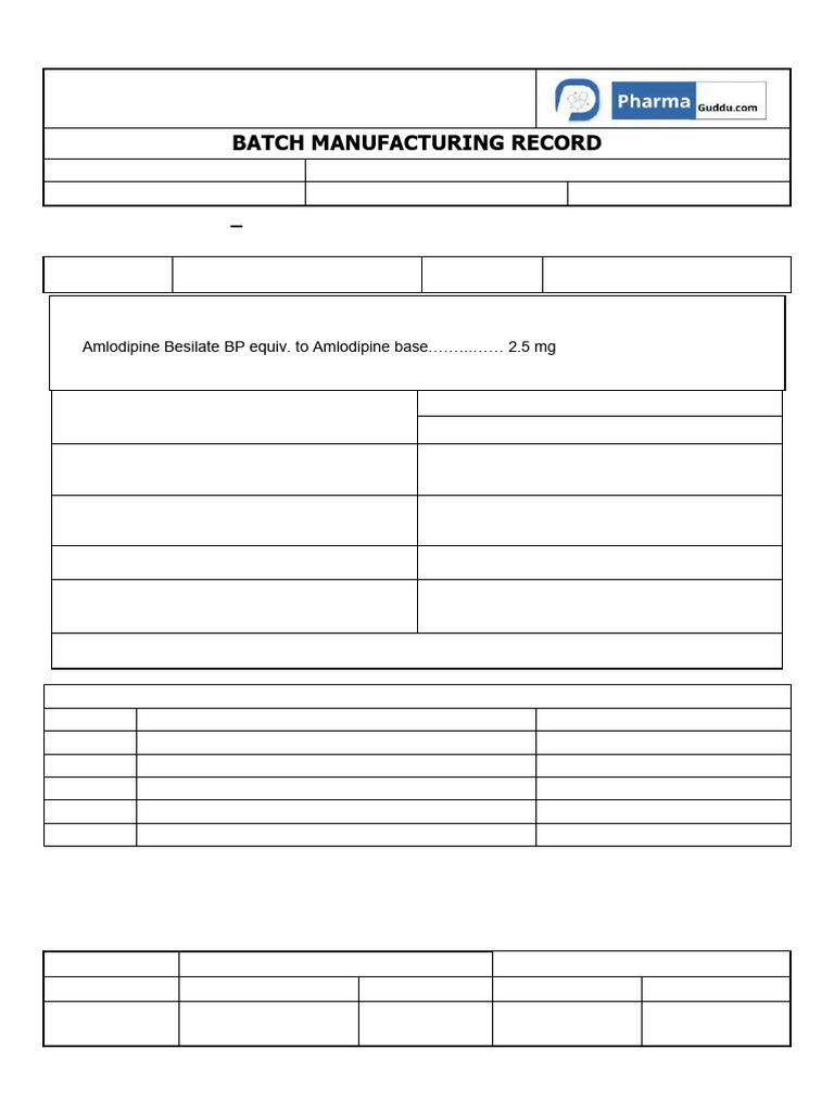 Amlodipine Besilate 2.5 Tablets BMR 2 | PDF | Starch | Tablet (Pharmacy)