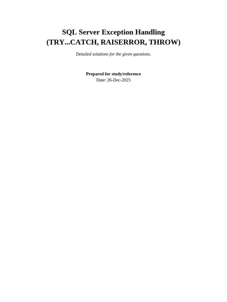 SQL Server Exception Handling Solutions | PDF | Microsoft Sql Server ...