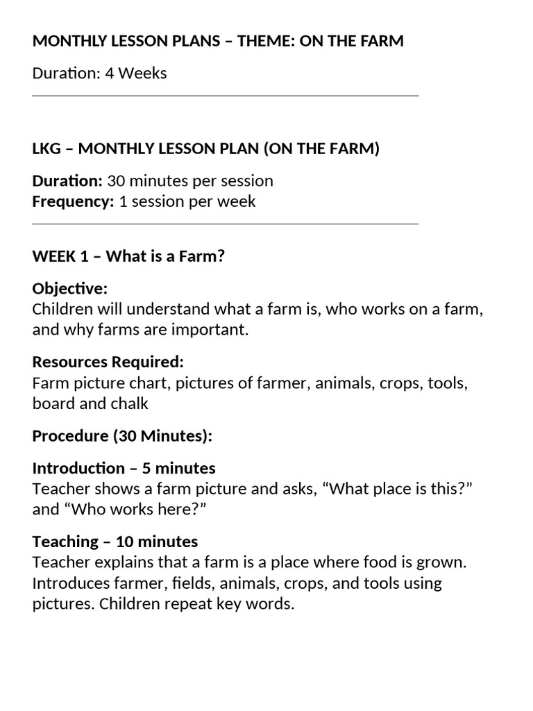 Monthly Farm-Themed Lesson Plans | PDF | Vegetables | Agriculture