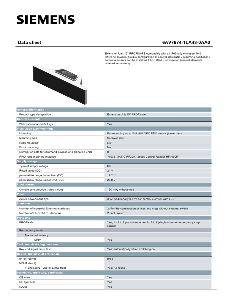 15" PROFISAFE Extension Unit Data Sheet | PDF | Electrical Engineering ...