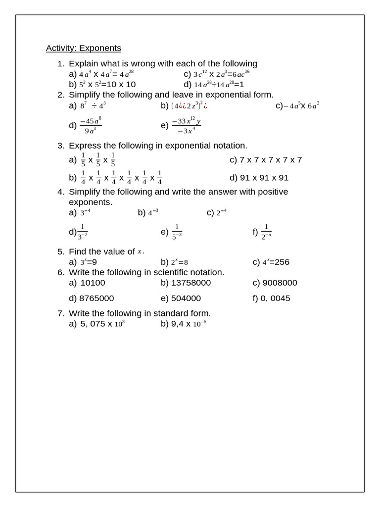 Maths Activity on Exponents and Geometric and Numeric Patterns | PDF