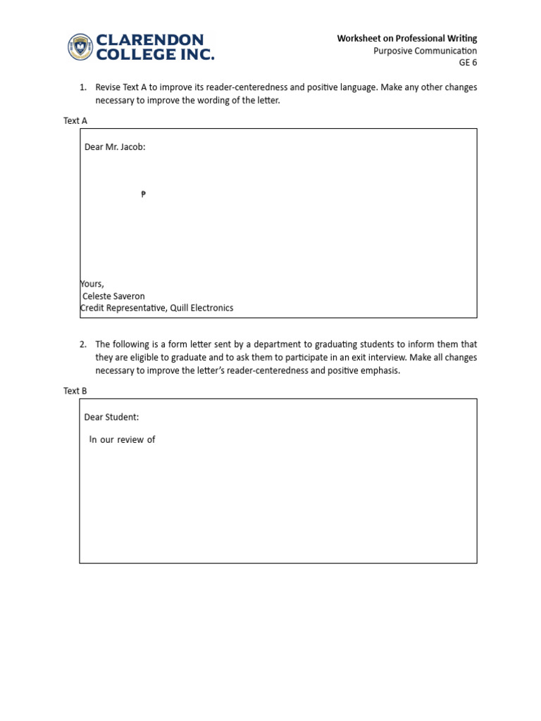 Professional Writing Improvement Worksheet | PDF