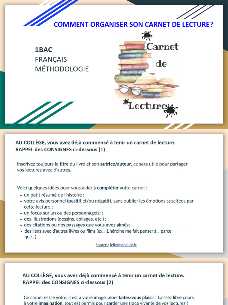 Organiser son carnet de lecture au BAC | PDF