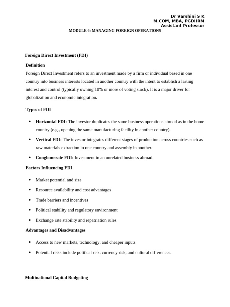 Managing Foreign Operations and FDI | PDF | Foreign Direct Investment ...