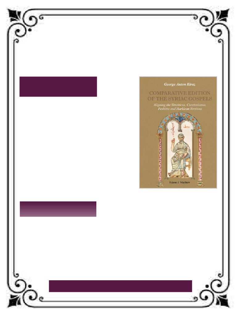 Comparative Edition of the Syriac Gospels Aligning the Sinaiticus ...