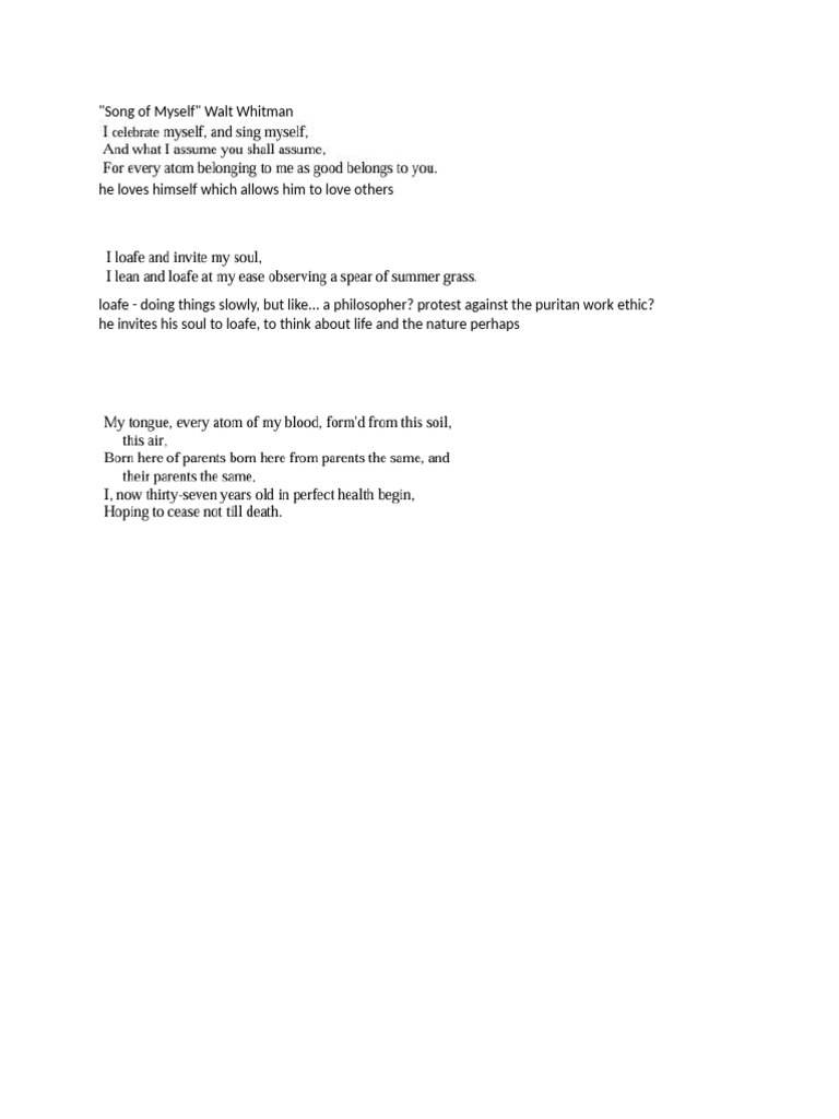 Exploring Self-Love in Whitman's "Song of Myself" | PDF